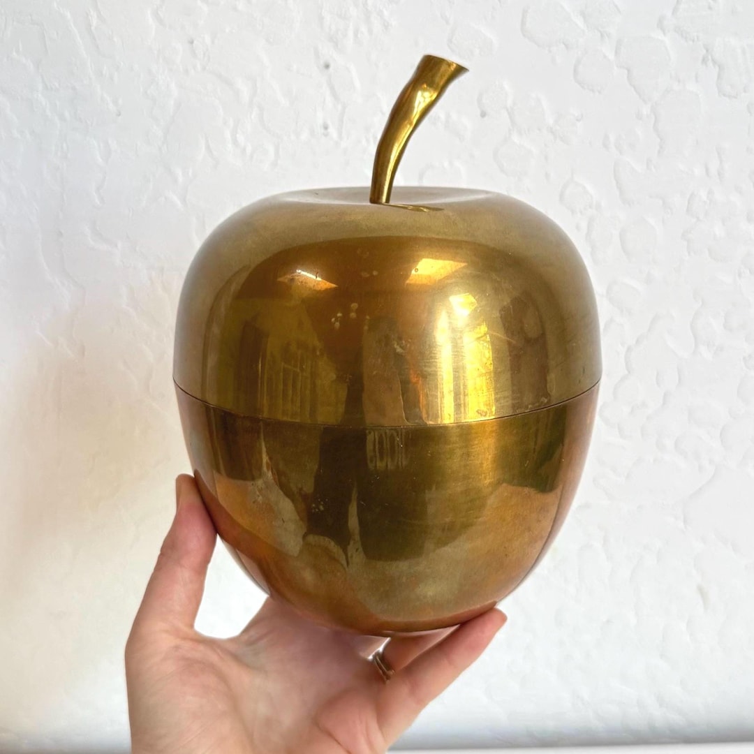 Large Brass Apple | Vintage Brass Apple | Brass Apple Container - Etsy