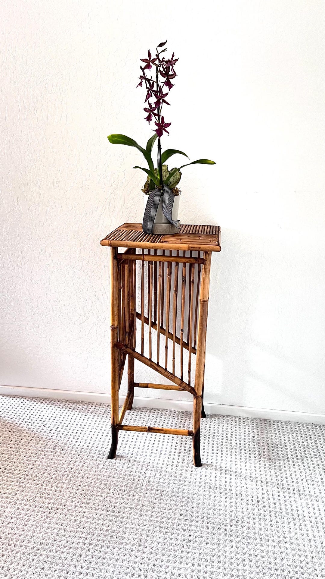 Tall Tortoiseshell Bamboo Accent Table | Large Plant Stand - Etsy