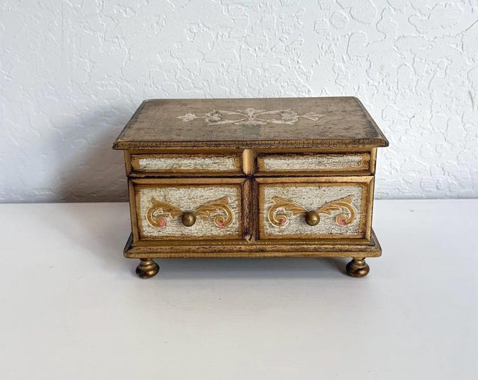 Vintage Italian Wood Music Box | Gold Florentine Painted Wood Jewelry ...