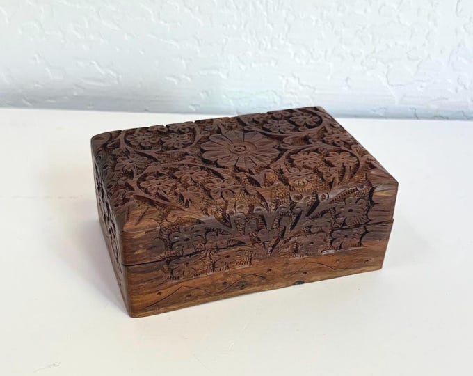 Vintage Teak Box | Wood Jewelry Box | Trinkets Box | Carved Box - Etsy