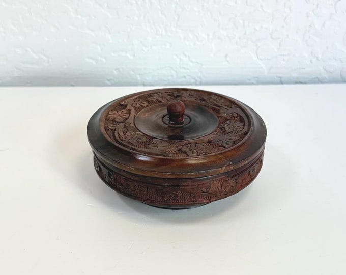 Vintage Handmade Lidded Wooden Box | Carved Round Box - Etsy