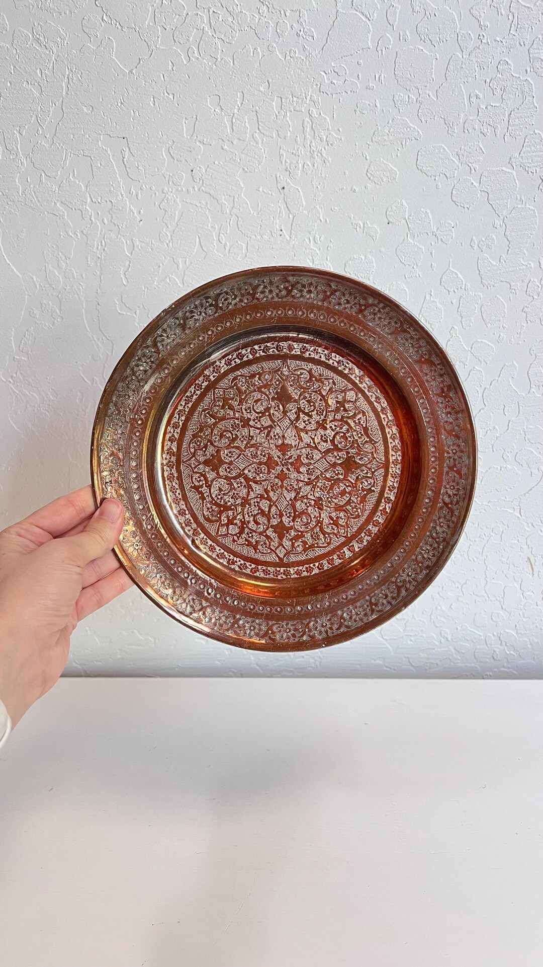 Small Vintage Etched Copper Tray - Etsy