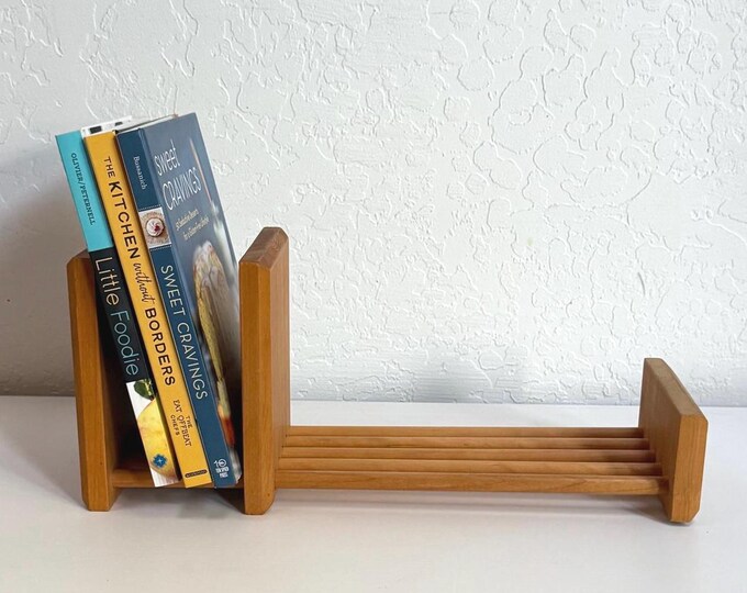 Vintage Wood Book Organizer | Sliding Bookends - Etsy
