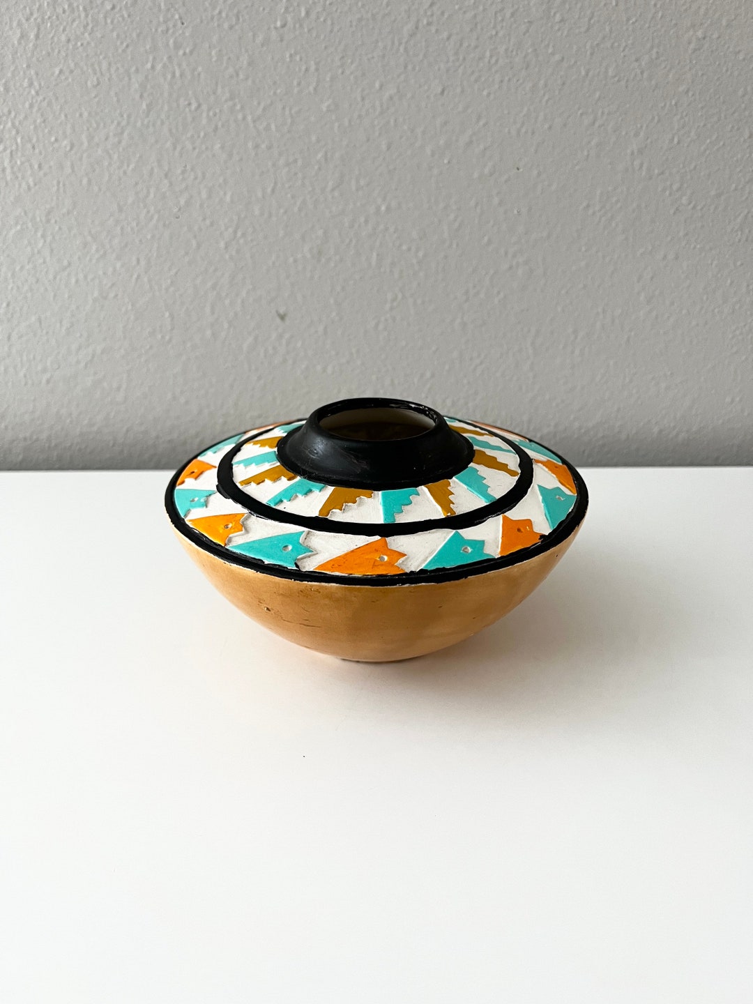 Painted Aztec Vase Black, Turquoise, Orange - Etsy