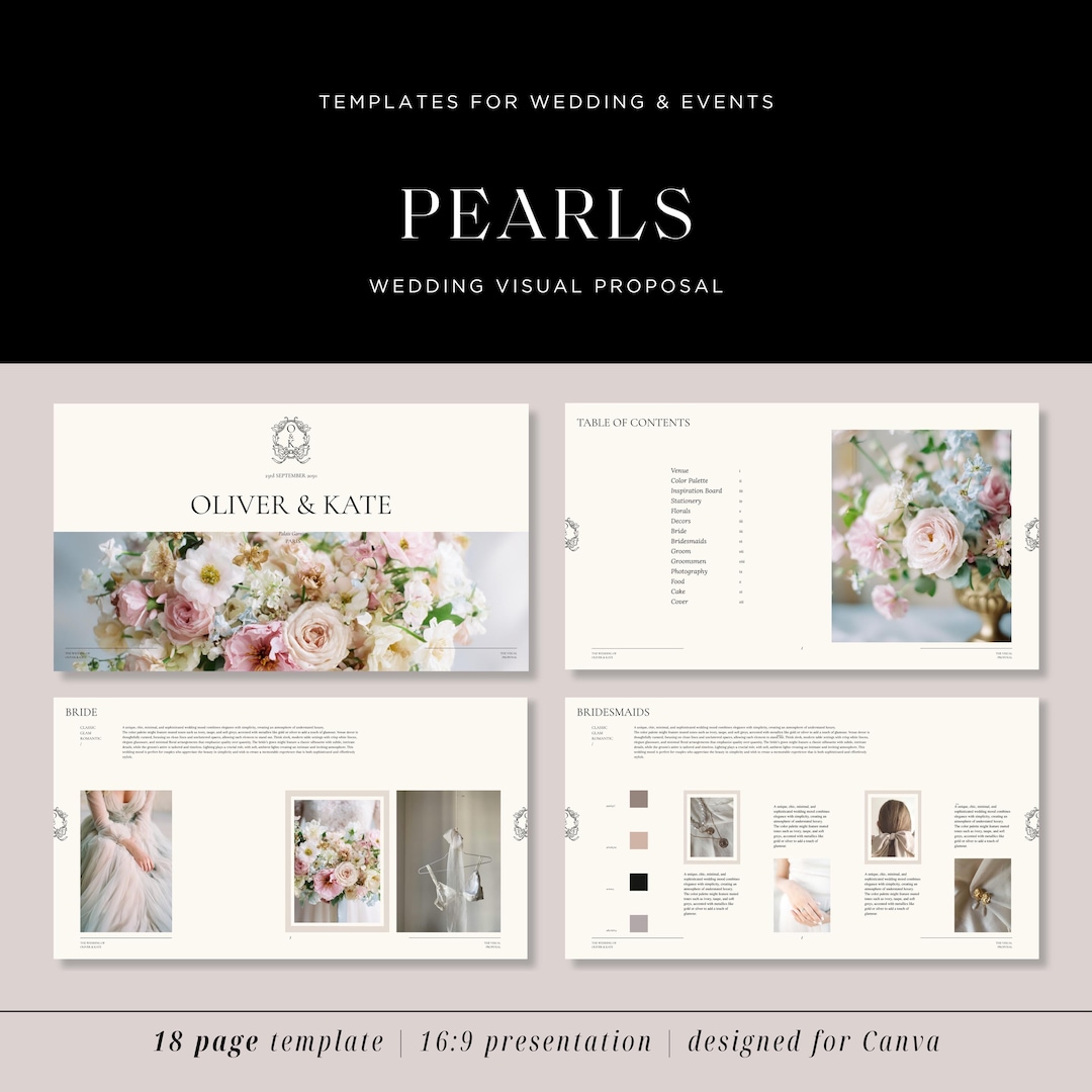 Pearls Wedding Visual Proposal | Canva Template (18 Pages) - Etsy
