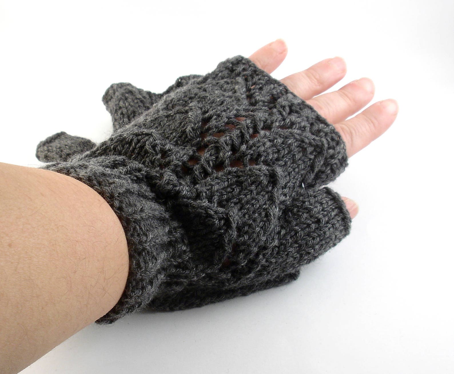 Alpaca Fingerless Gloves. Lace Mittens for Women. Gray Gloves. Gift for ...
