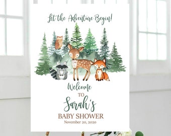 Woodland Animals Baby Shower Welcome Sign, Winter Wonderland Editable ...