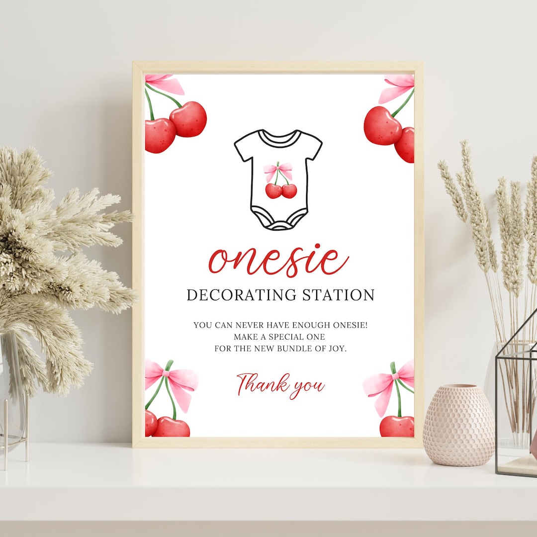 Decorate a Onesie Baby Shower Station Sign, Cherry Sweet Baby (8x10 ...