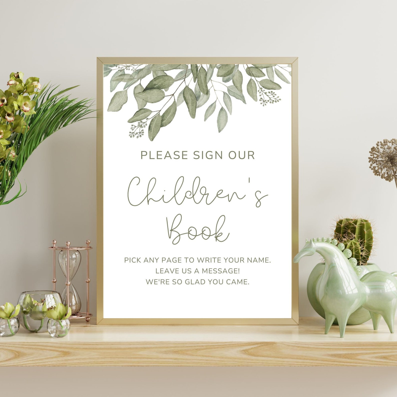 Greenery Baby Shower Guest Book Sign: Children's Book Theme (digital ...