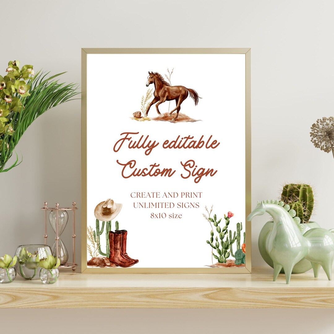 Western Editable Custom Baby Shower Sign, Your Text, Little Cowboy ...