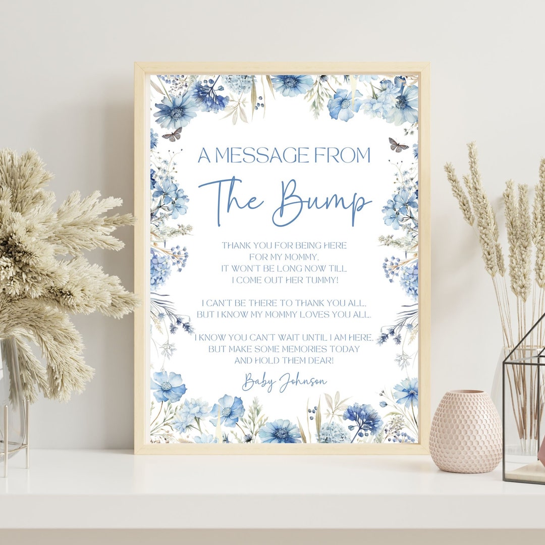Message From the Bump Sign, Baby Bump Sign, Dusty Blue Wildflower Baby ...