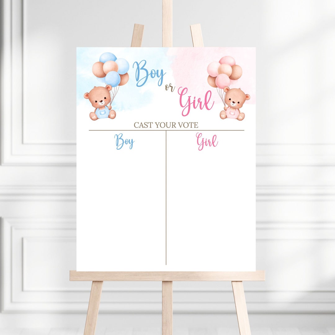Gender Reveal Voting Poster, Bear Voting Sign, Gender Reveal Party Sign ...