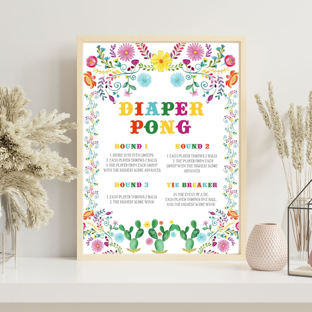 Diaper Pong Rules Fiesta Baby Shower Sign, Printable, Mexican Theme ...