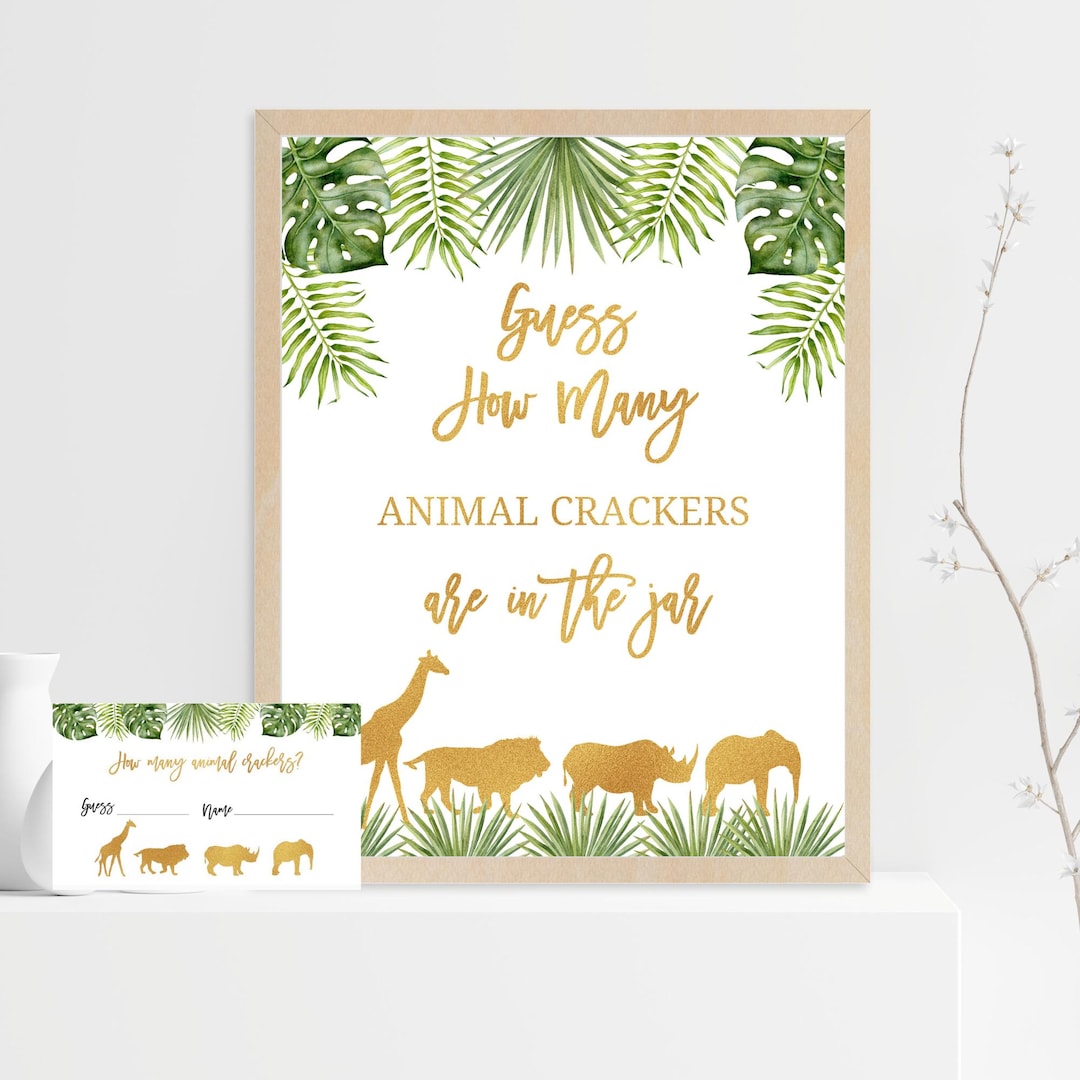 Safari Guess How Many Animals Baby Shower Game, Gold Animals in Jar ...