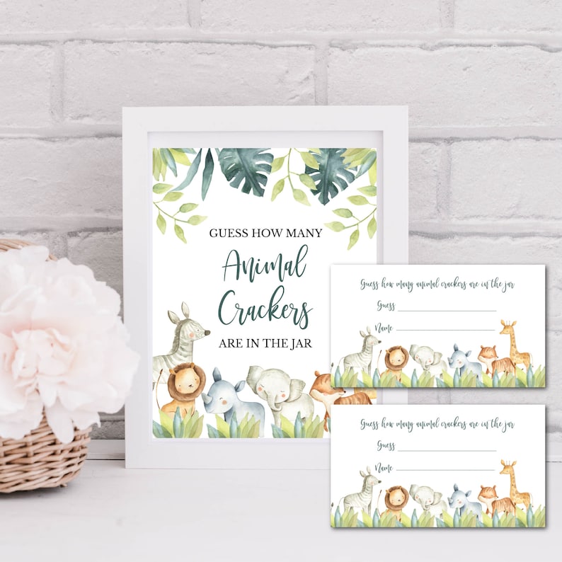 Safari Baby Shower Guess How Many Animal Crackers Guessing Game ...