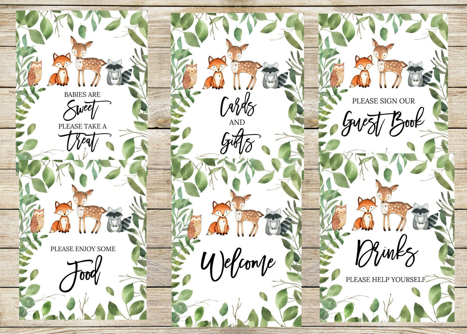 Woodland Baby Shower Table Signs Greenery Baby Shower Table | Etsy