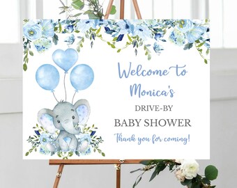 PRINTABLE Blue Elephant Baby Shower Welcome Sign DIGITAL - Etsy