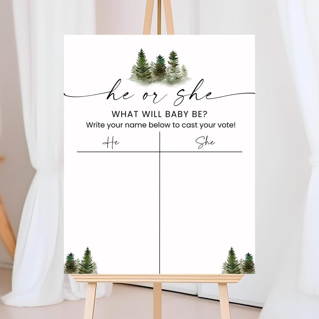Forest Gender Reveal Voting Poster: He or She Activity (digital ...