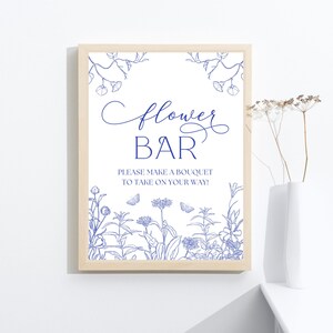 Flower Bar Sign, Light Blue Toile, Bouquet Bar Sign, Garden Flower ...