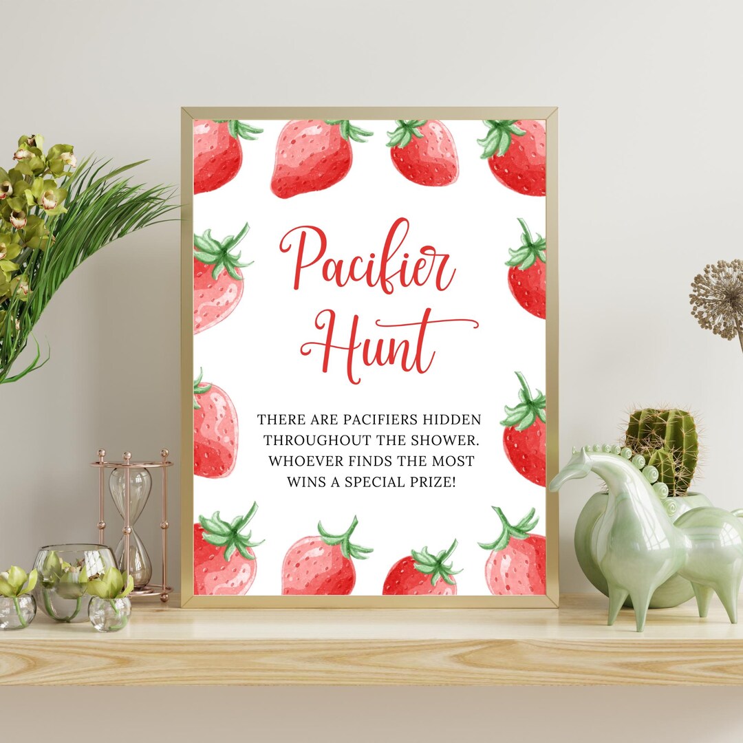 Pacifier Hunt Printable, Strawberry Instant Download Berry Sweet Baby ...