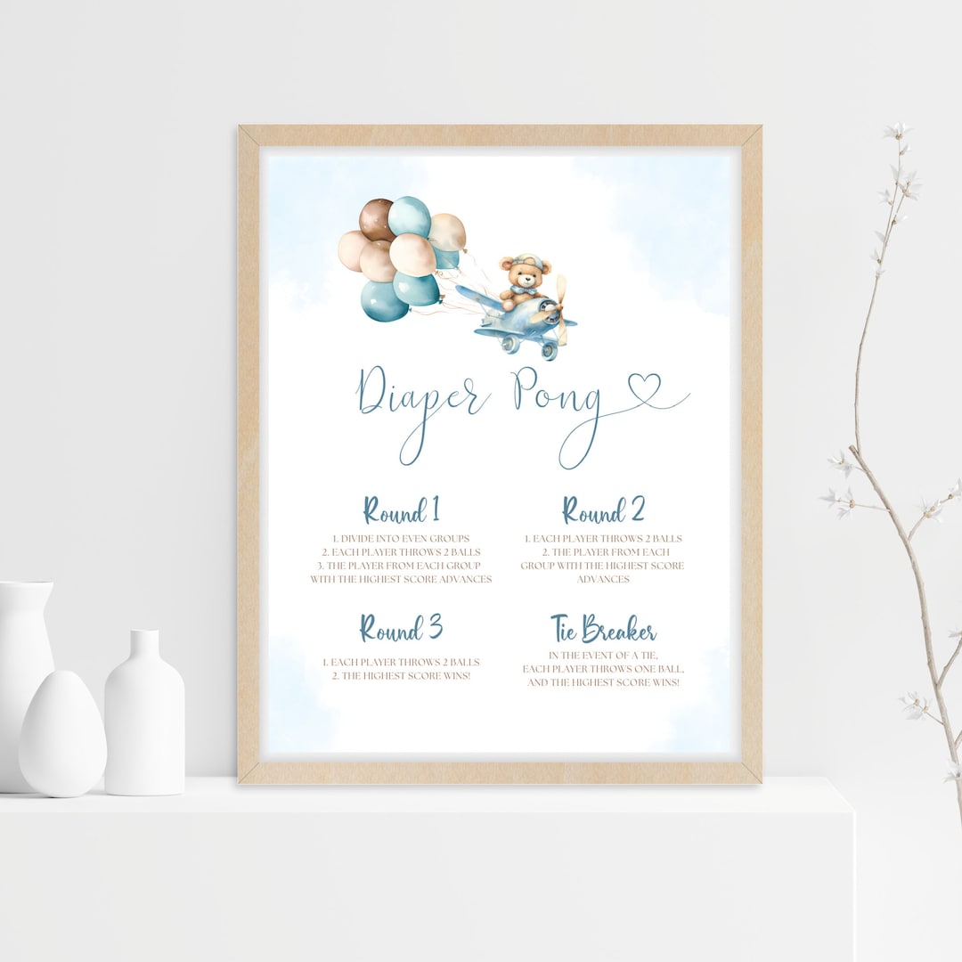 Blue Teddy Bear Diaper Pong Baby Shower Game (instant Download) - Etsy