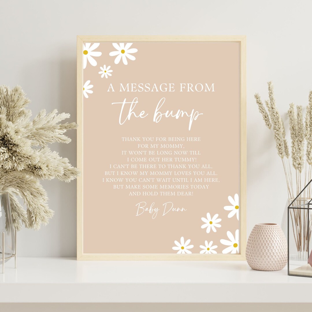 Boho Floral Daisy 'message From the Bump' Sign (editable Digital File ...
