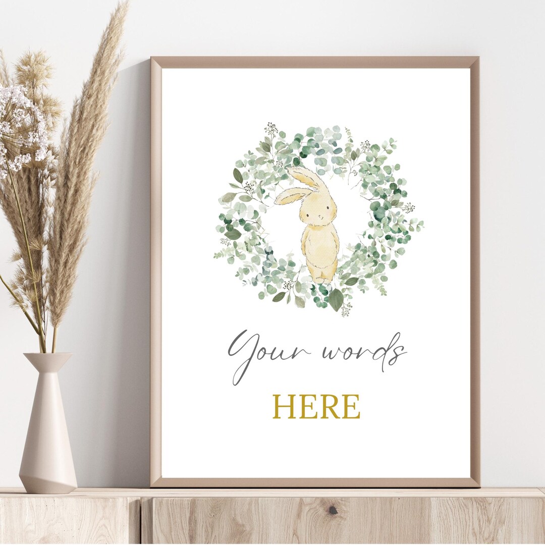 Bunny Custom Sign, Editable Template, Minimalist Greenery Rabbit Baby ...