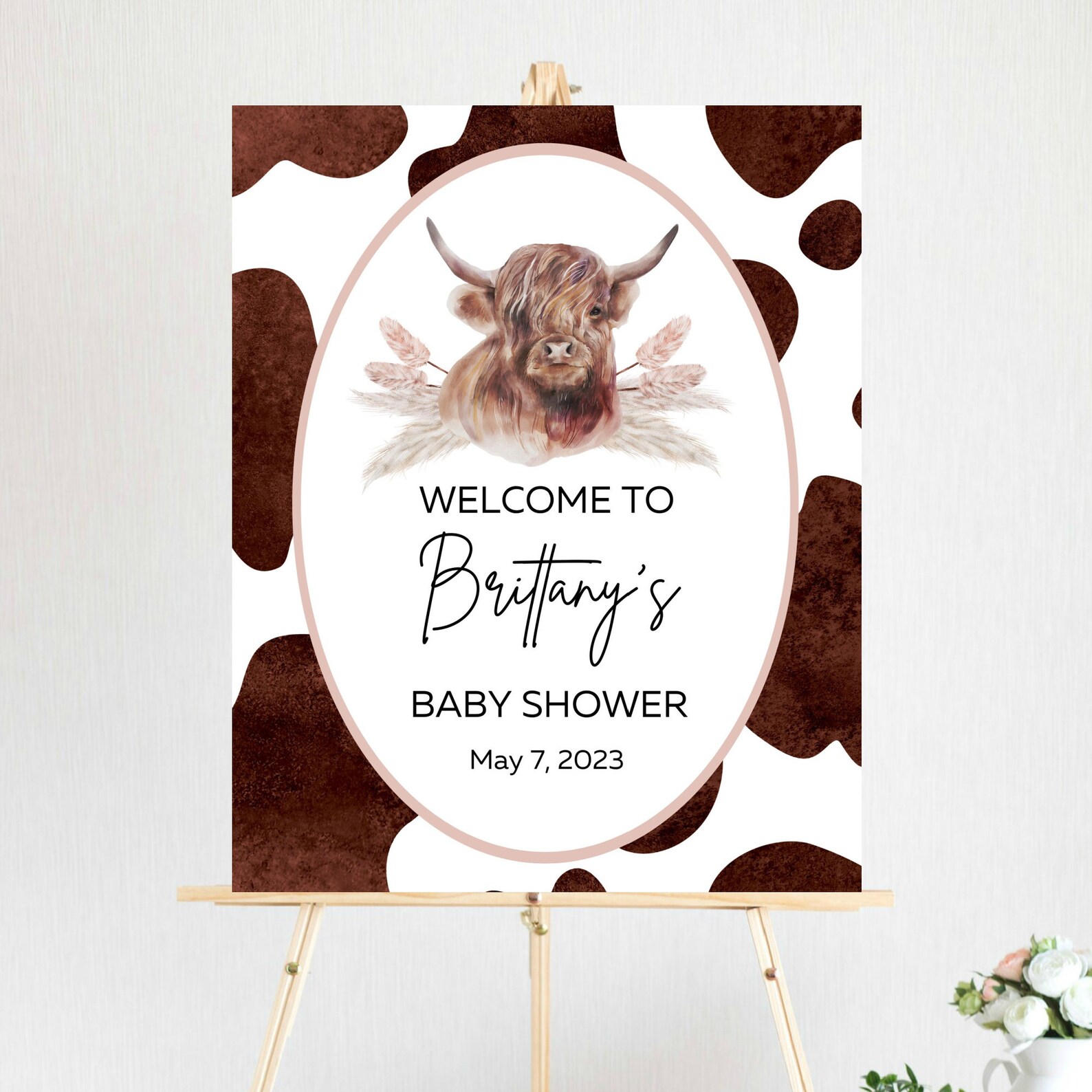 Cow Welcome Sign Printable, Highland Cow Baby Shower, Boho Holy Cow ...