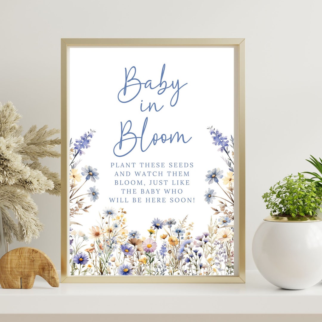 Baby Boy in Bloom Seed Sign, Blue Baby in Bloom Sign, Seed Favors Sign ...