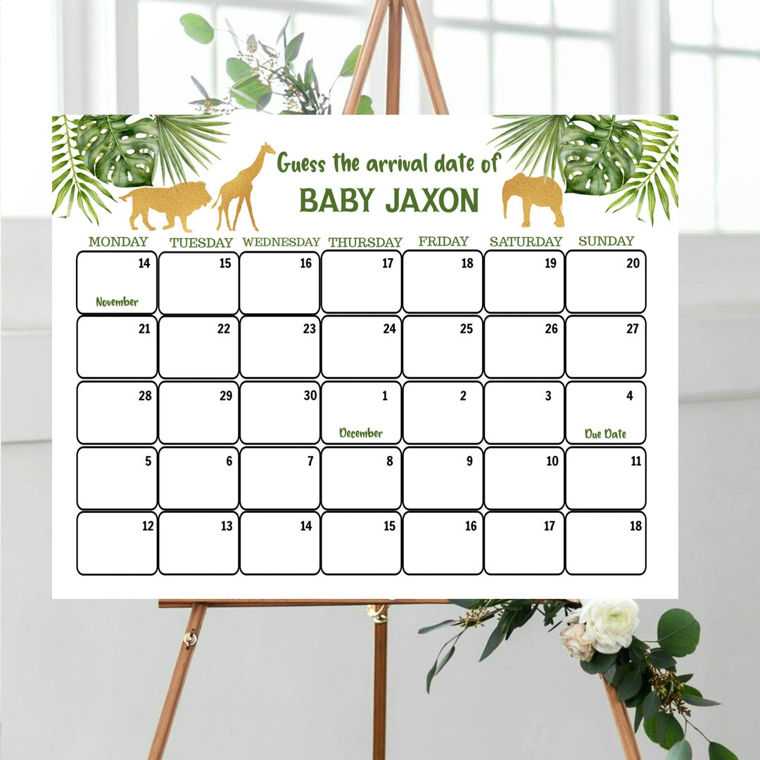 Safari Animals Due Date Calendar: Baby Shower Game (PRINTABLE) - Etsy