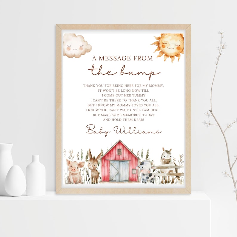 Farm Animals Baby Shower Sign: Message From the Bump (digital File) - Etsy