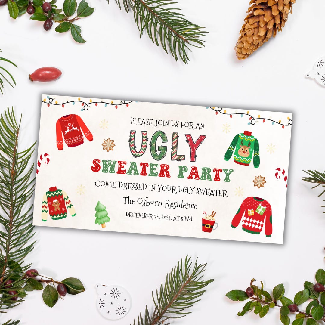 Ugly Sweater Party Facebook Event Cover – Editable Canva Template ...