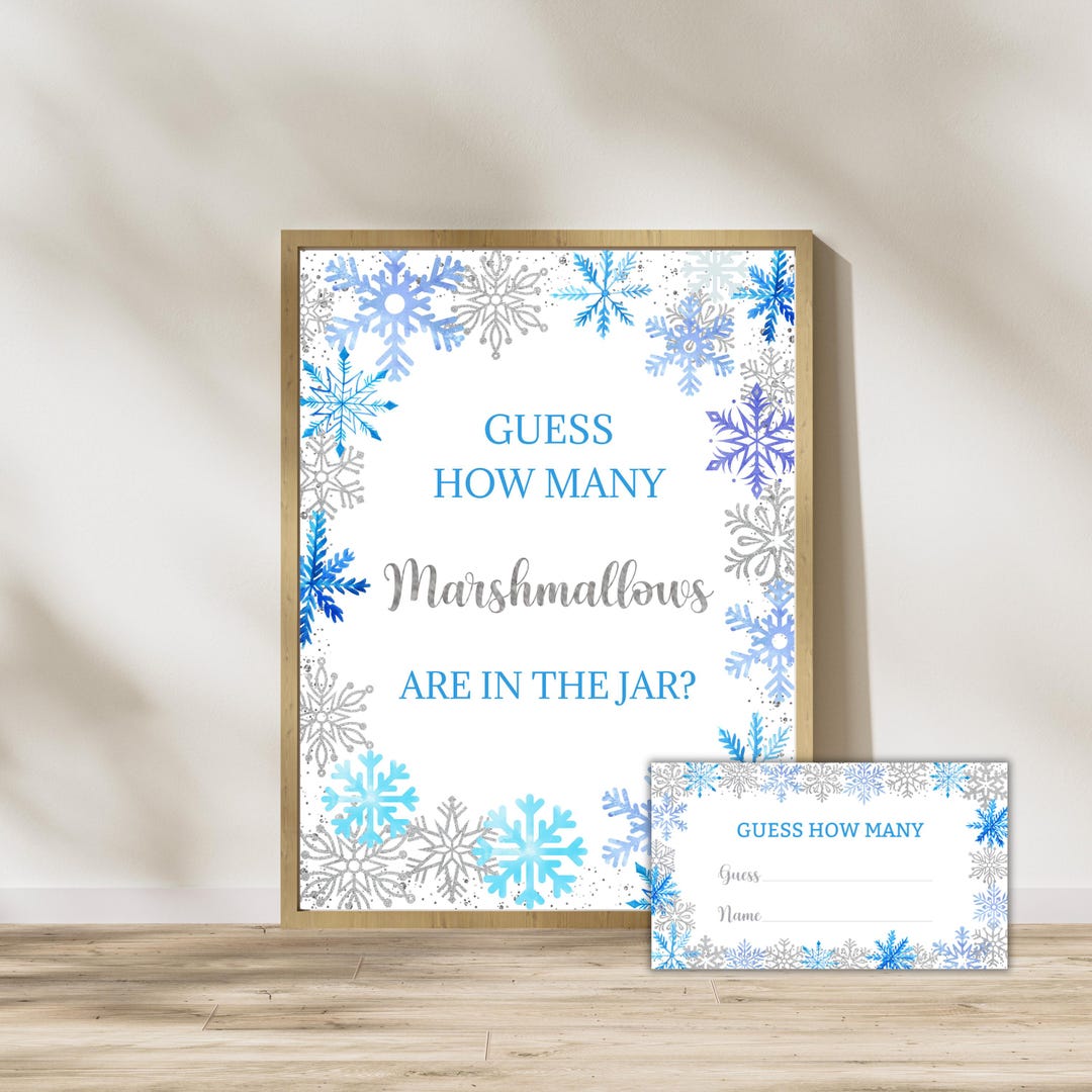 Guessing Game Marshmallows Winter Blue Guess How Many Baby Shower Games ...