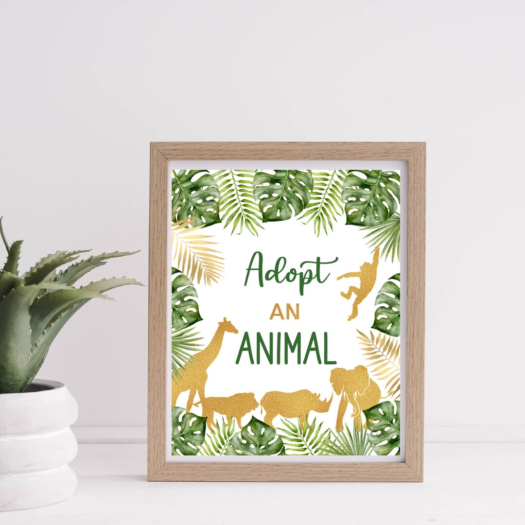 Gold Safari Adopt an Animal Sign, Safari Animal, Safari 1st Birthday ...