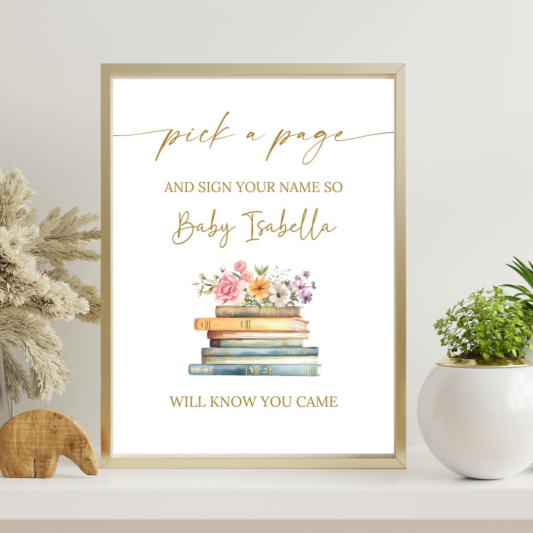 Storybook Baby Shower Guest Book Sign: Library Theme Editable ...