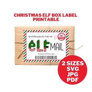 Elf Box Label Printable, Christmas Eve Box Sticker, Elf Mail Red Favor ...