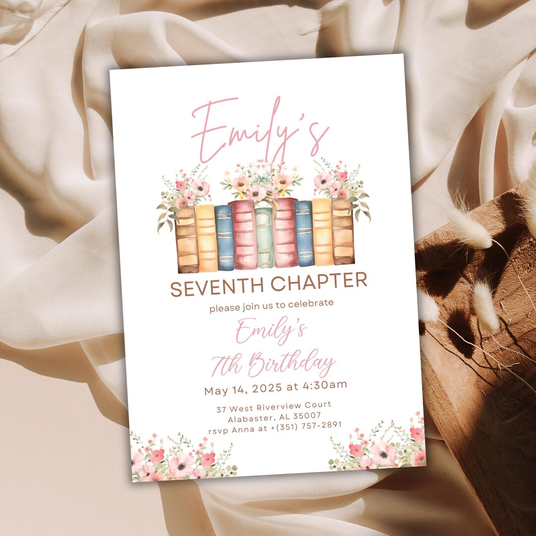 Book Birthday Invitation: Pink Floral Library Theme (editable Digital ...