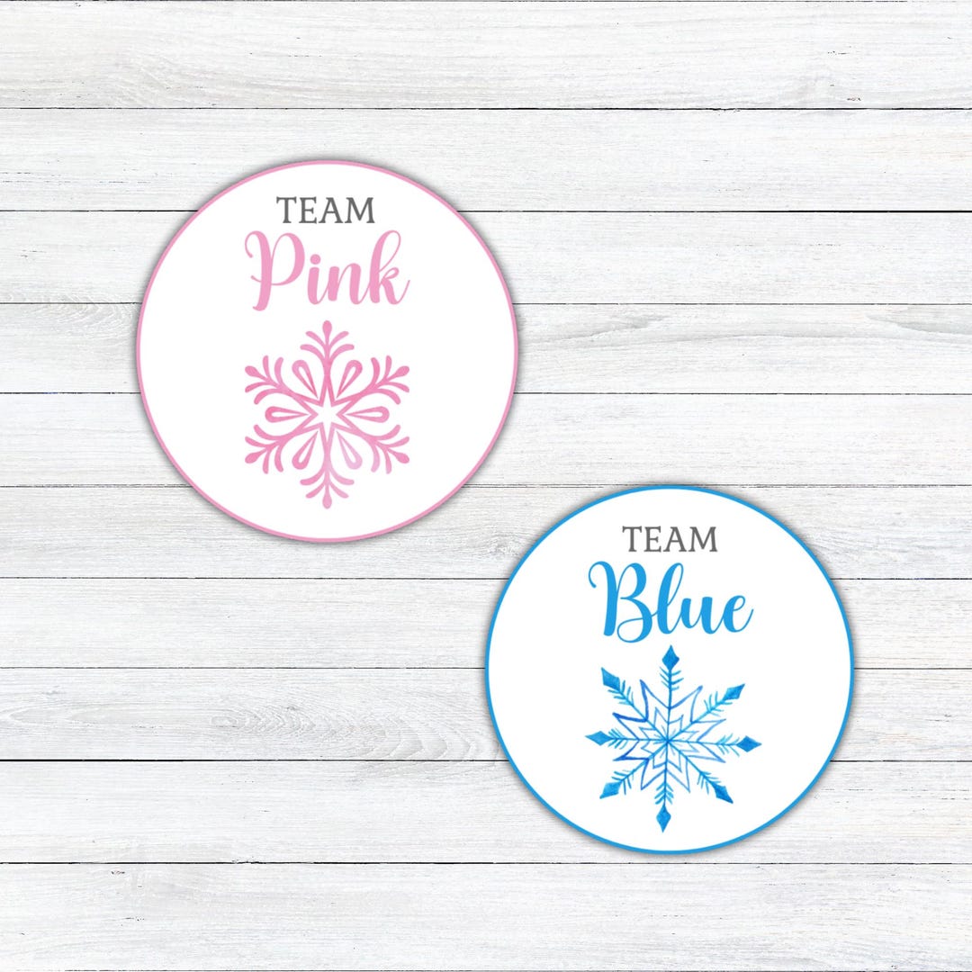 Snowflake Gender Reveal Favor Tags, Team Boy Team Girl Labels, Circle ...