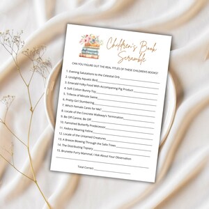 Floral Storybook Baby Shower Game: Children's Book Scramble (printable ...