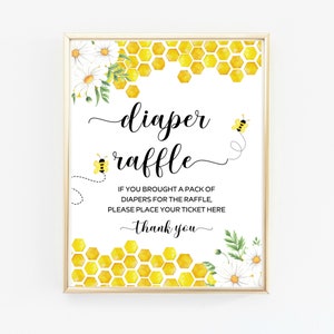 Bee Diaper Raffle Sign Printable, Diaper Raffle Bumble Bee Baby Shower ...