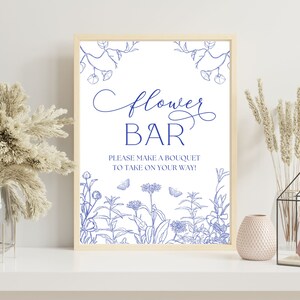 Flower Bar Sign, Light Blue Toile, Bouquet Bar Sign, Garden Flower ...