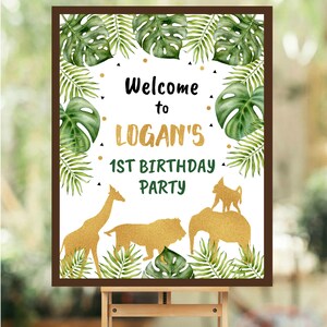 Printable Birthday Safari Jungle Welcome Sign, Gold Safari Animals ...