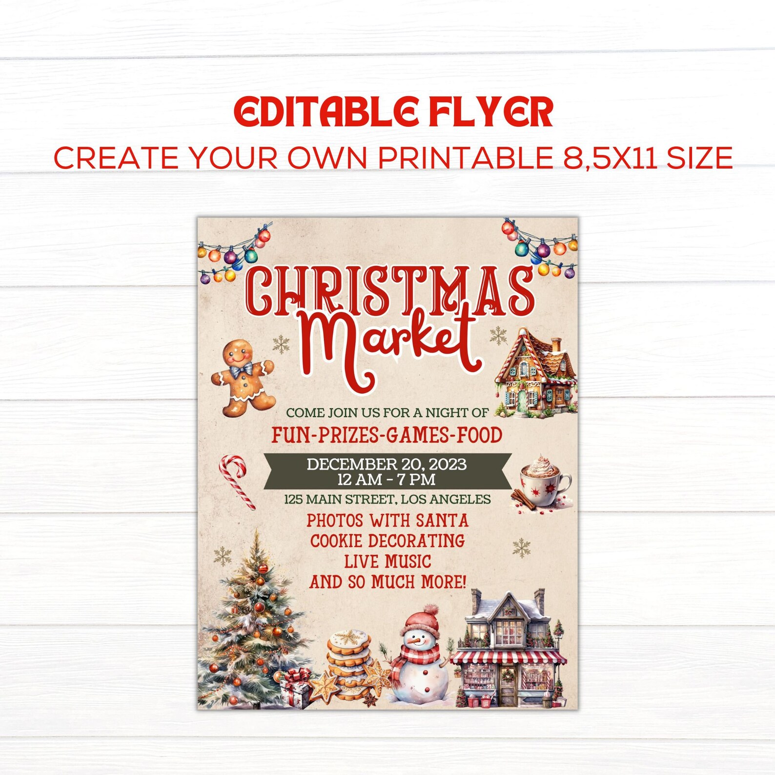Christmas Market Editable Flyer Template, Editable Holiday Market Flyer ...