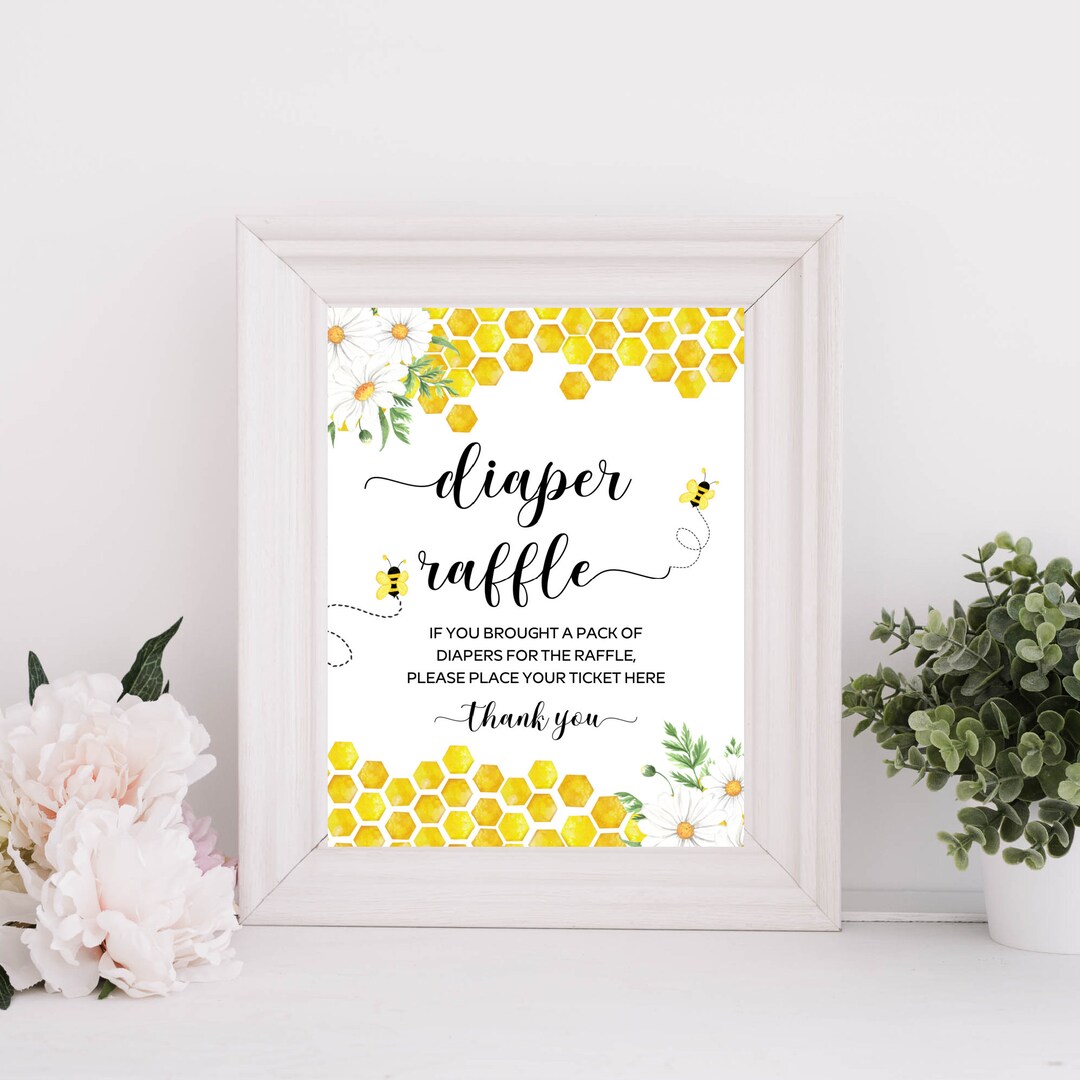 Bee Diaper Raffle Sign Printable, Diaper Raffle Bumble Bee Baby Shower ...
