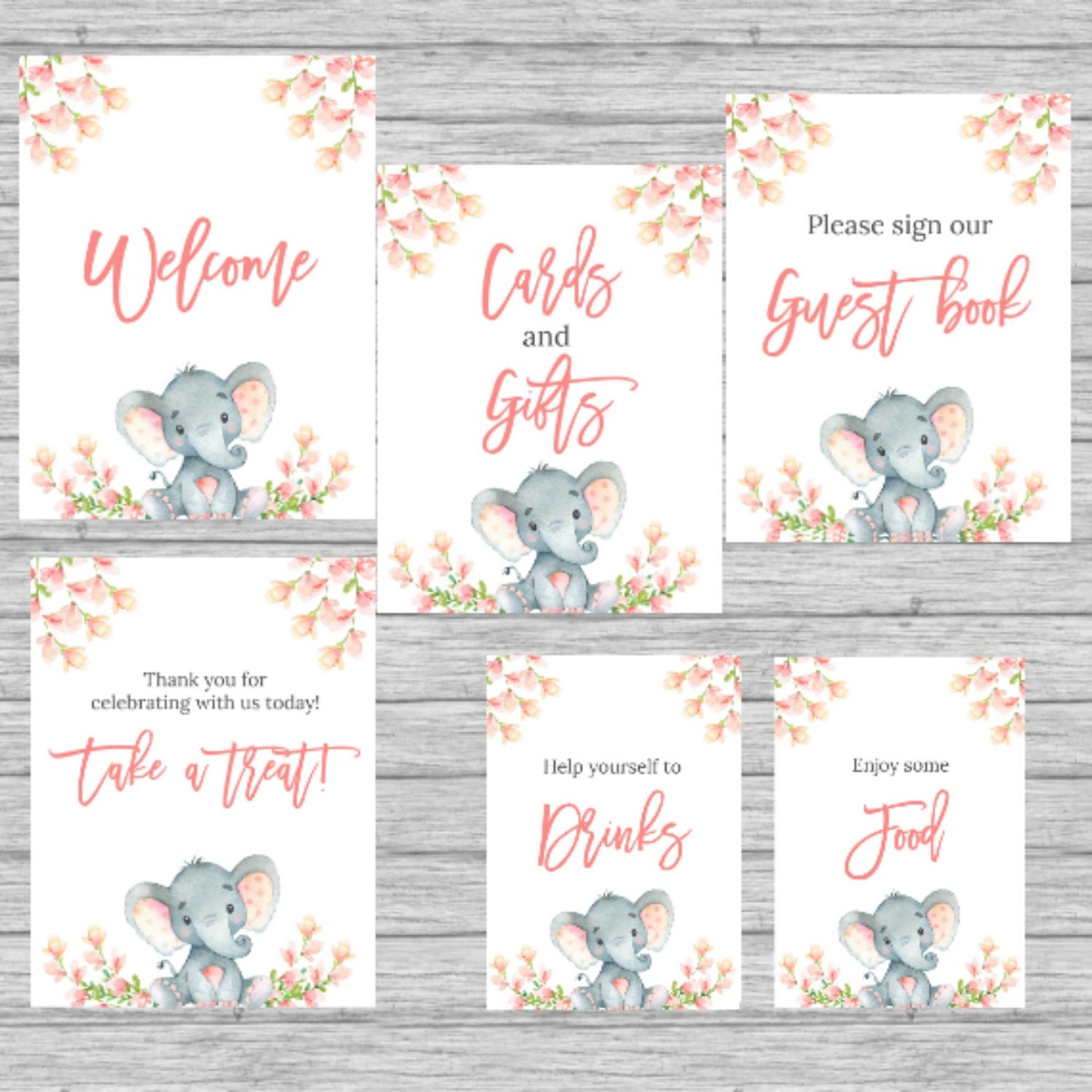 Pink Elephant Baby Shower Table Signs Printable Elephant Baby | Etsy