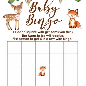 Woodland Bingo Baby Shower Game, Woodland Baby Shower Bingo, Greenery ...