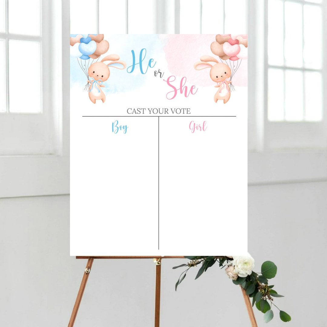 Gender Reveal Voting Poster, Bunny Voting, Gender Reveal Party, Baby ...