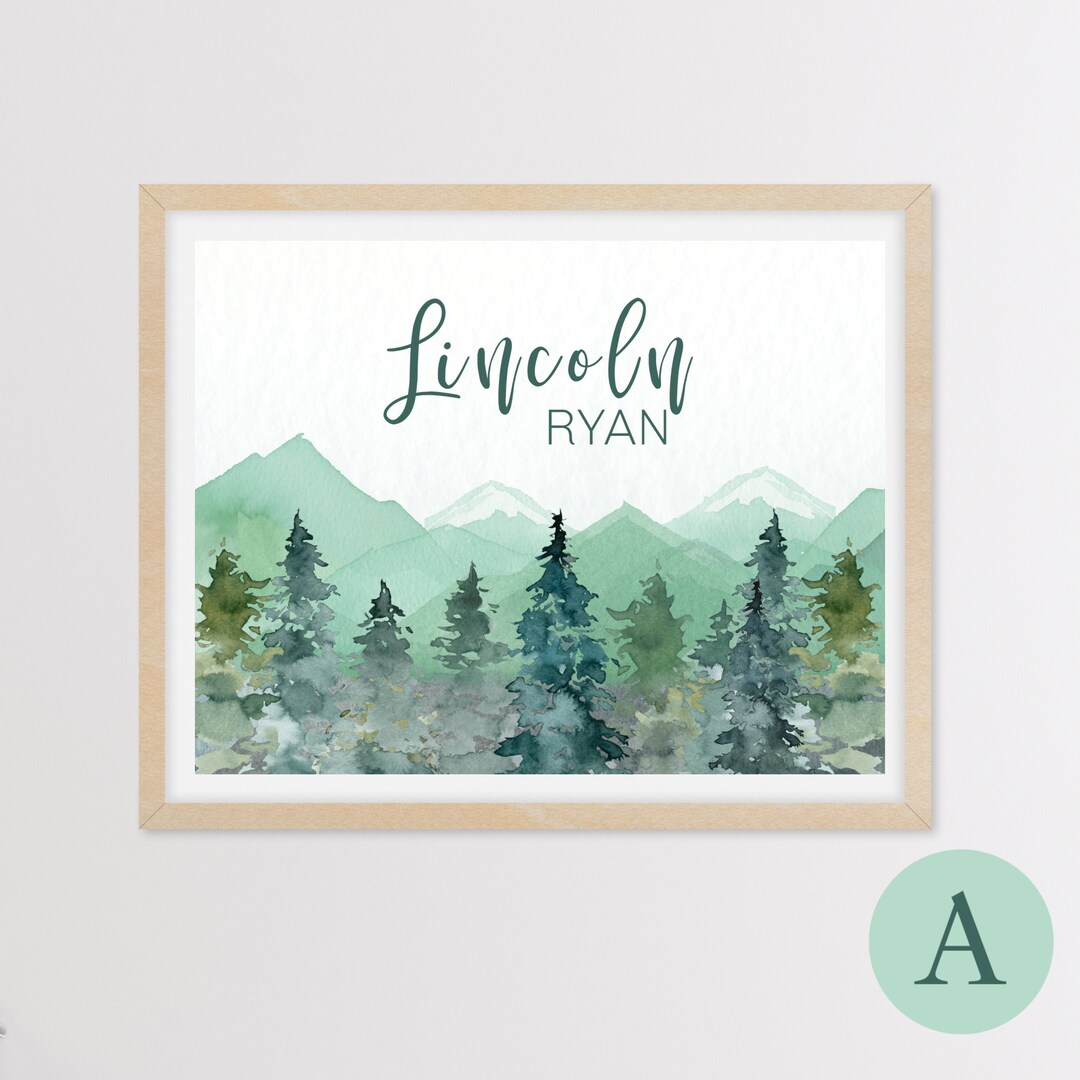 Custom Name Forest Nursery Wall Art DIGITAL Evergreen Trees Lumberjack ...