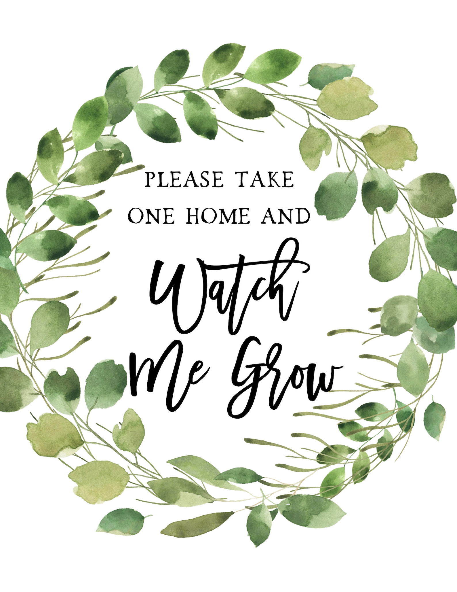 Watch Me Grow Sign Printable Succulent Favors Greenery Wreath | Etsy