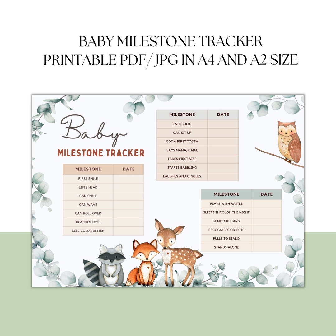 Baby Milestone Tracker, Woodland Animals First Year Checklist ...